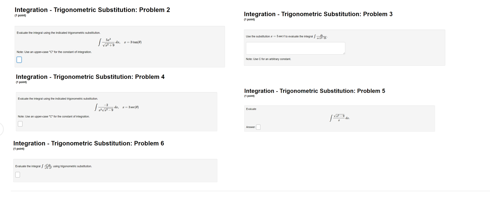 Solved Integration - Trigonometric Substitution: Problem 2 | Chegg.com