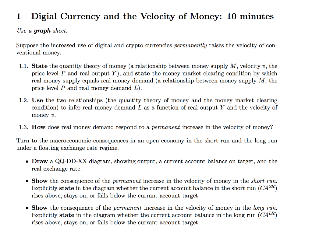 Solved 1 Digial Currency and the Velocity of Money: 10 | Chegg.com