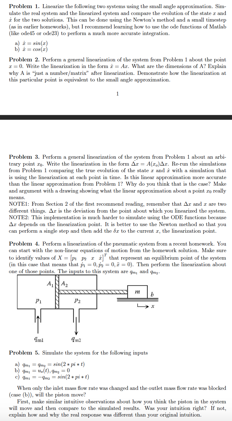 Problem 1. Linearize the following two systems using | Chegg.com