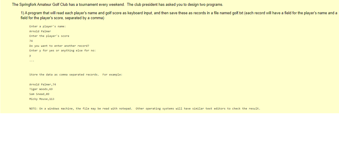 Solved The Springfork Amateur Golf Club has a tournament | Chegg.com