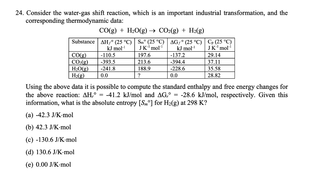 Solved 24. Consider the water-gas shift reaction, which is | Chegg.com