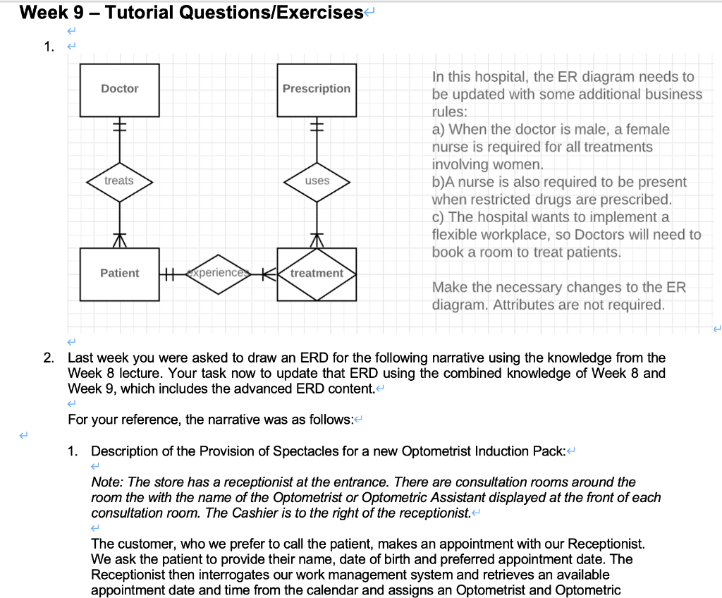 Week 9 - Tutorial Questions/Exercises 1. Doctor | Chegg.com