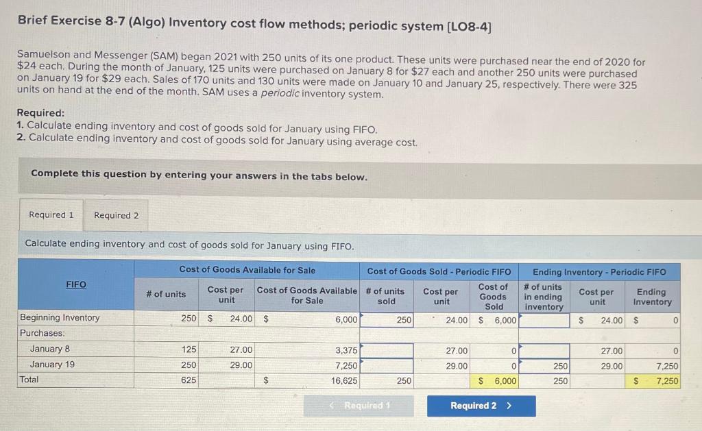 Solved Brief Exercise 8-7 (Algo) Inventory cost flow | Chegg.com