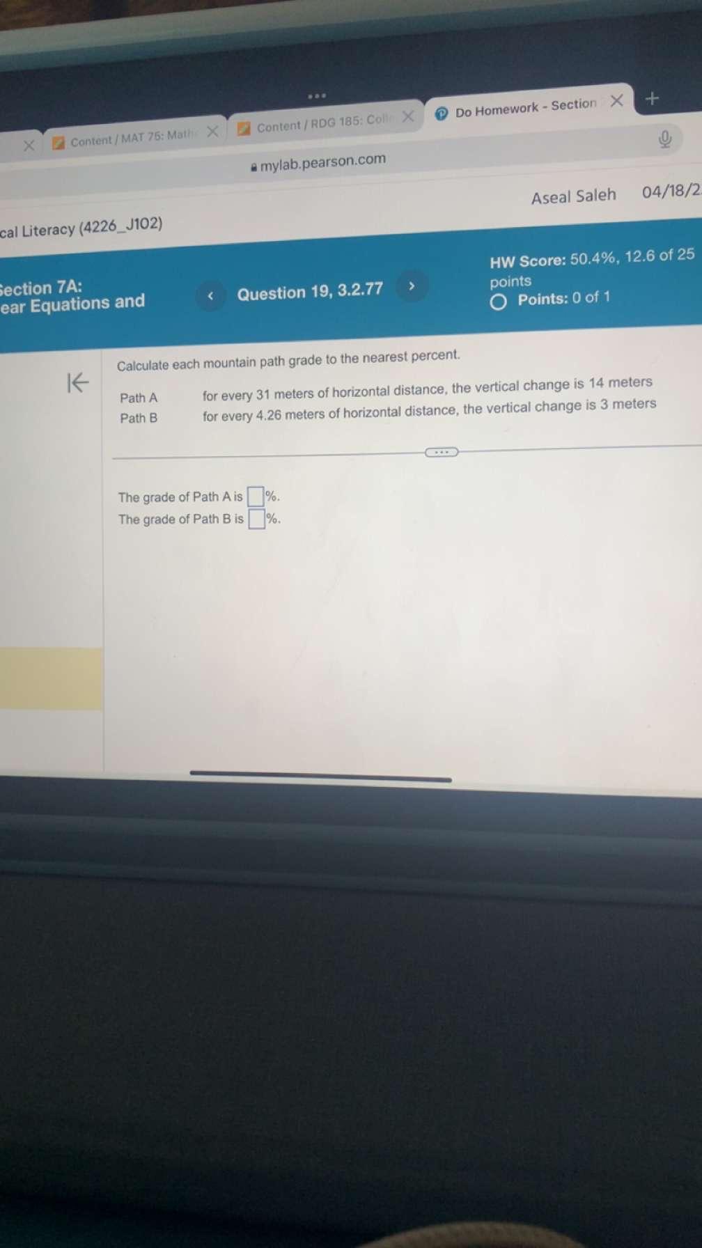 Solved Calculate each mountain path grade to the nearest | Chegg.com