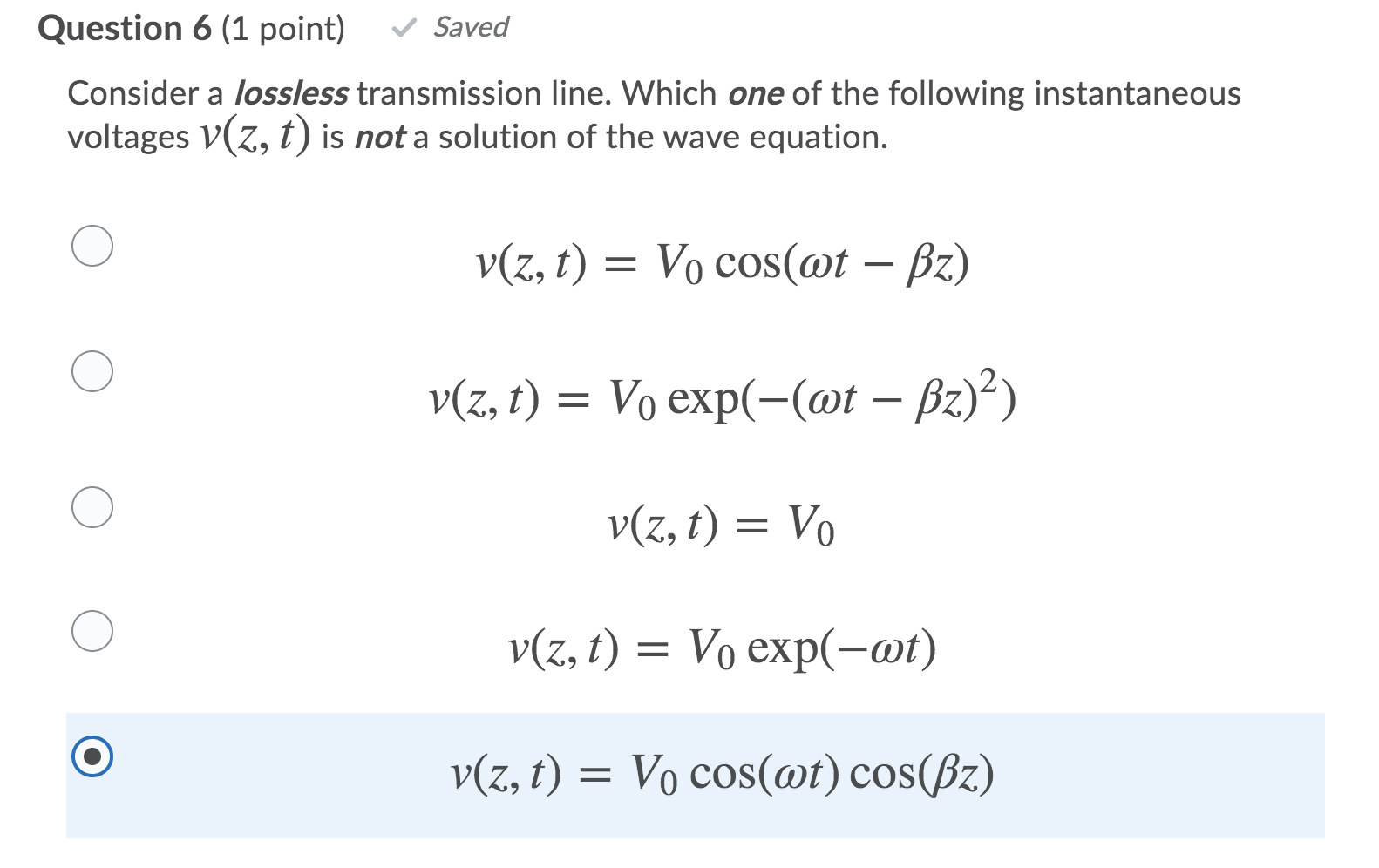 Solved Question 6 (1 point) Saved Consider a lossless | Chegg.com