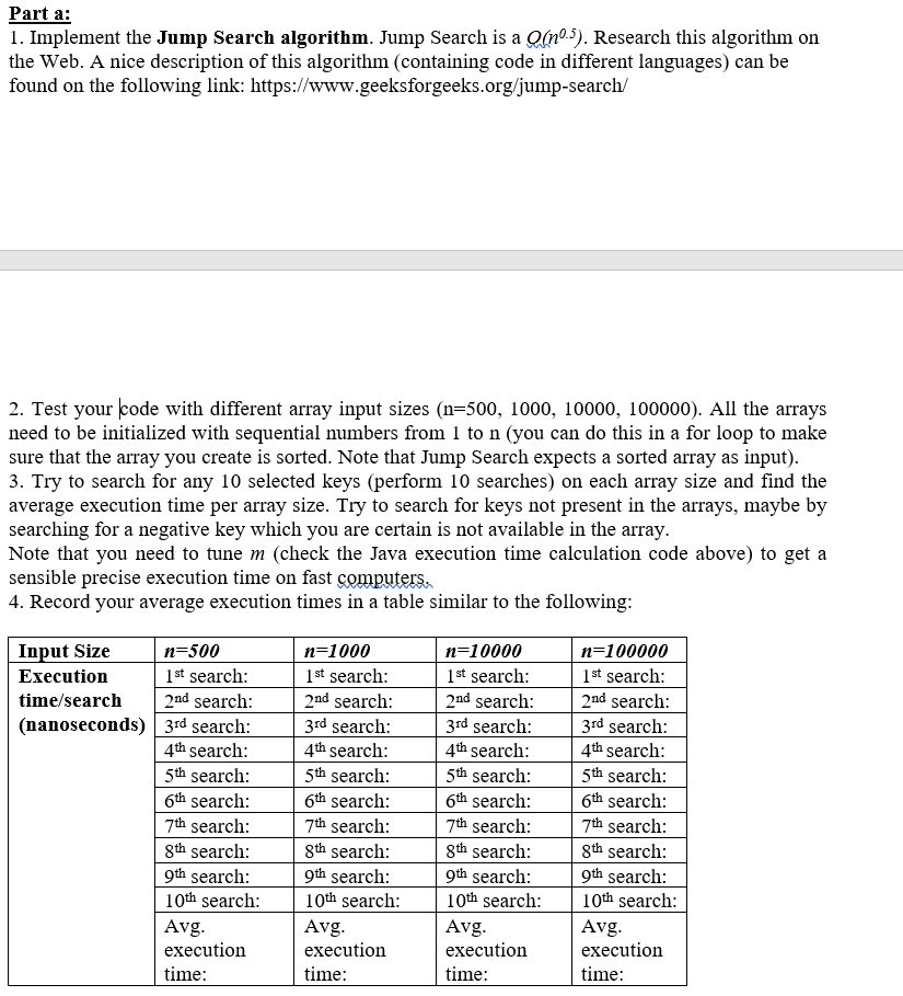 Solved Part A 1 Implement The Jump Search Algorithm Jump 5966