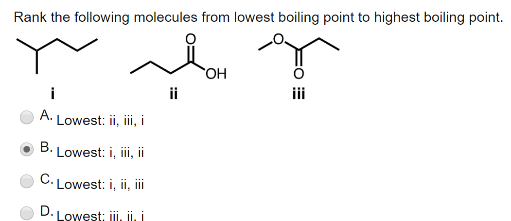 Solved Rank the following molecules from lowest boiling | Chegg.com