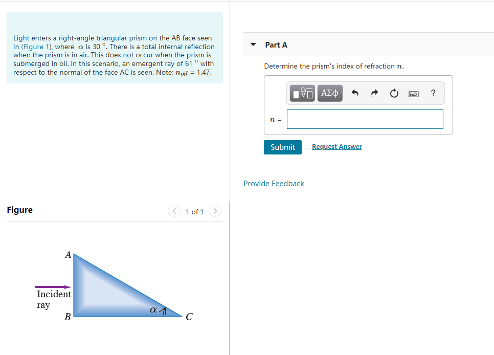 Solved Part A Light enters a right-angle triangular prism on | Chegg.com