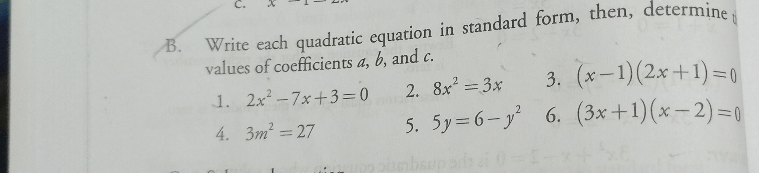 Solved C. B. Write each quadratic equation in standard form, | Chegg.com