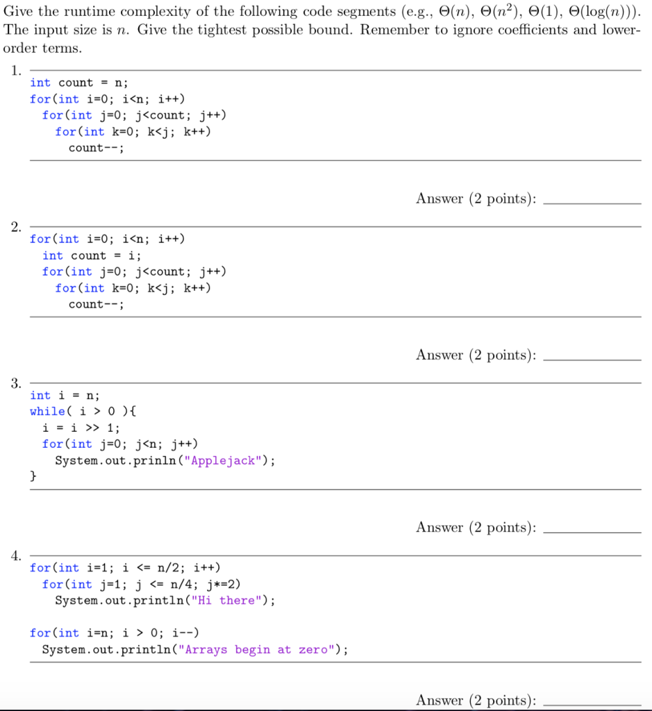 Solved Give the runtime complexity of the following code | Chegg.com