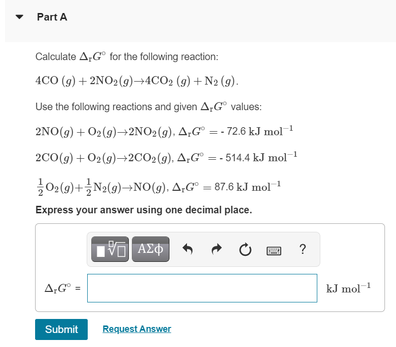 Solved Part A Calculate A Gº for the following reaction: | Chegg.com