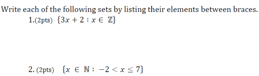 Solved Write each of the following sets by listing their | Chegg.com
