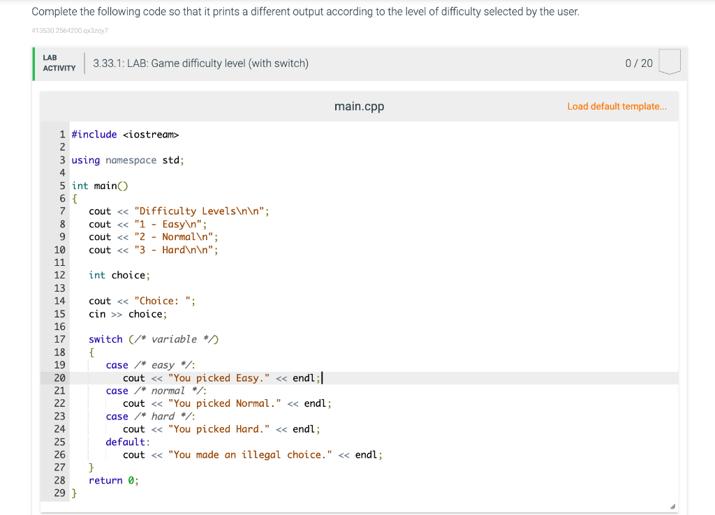 Solved Complete the following code so that it prints a | Chegg.com