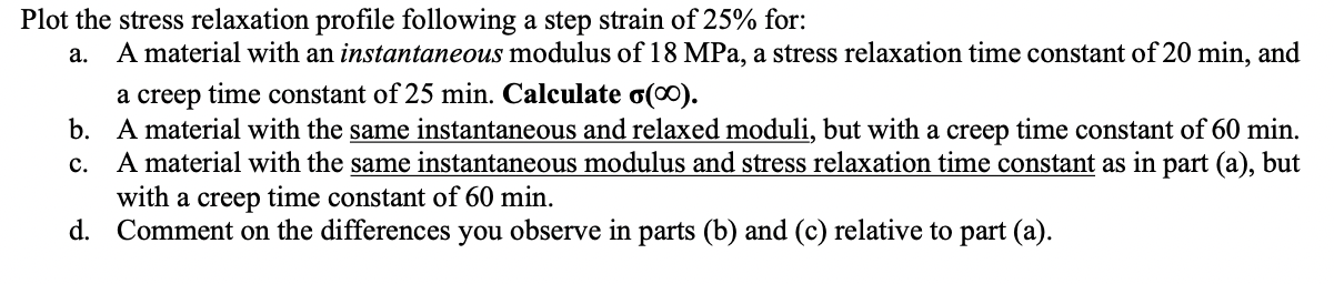 Solved a. Plot the stress relaxation profile following a | Chegg.com