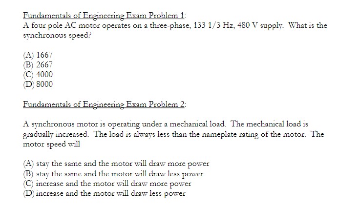 Solved Fundamentals of Engineering Exam Problem 1: A four | Chegg.com