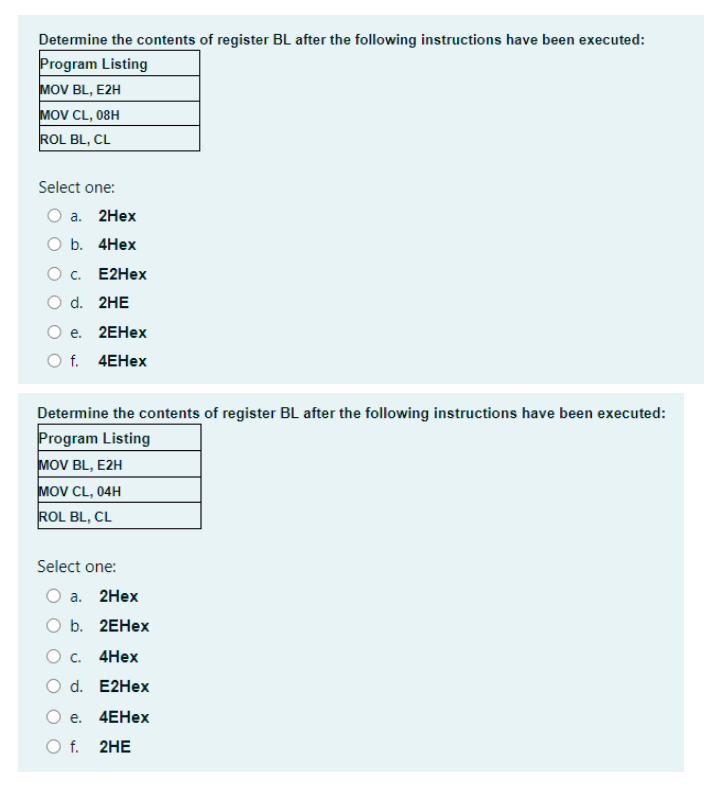 Solved Determine the contents of register BL after the | Chegg.com