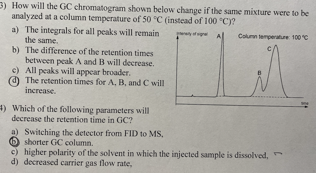 Solved 3) How will the GC chromatogram shown below change if | Chegg.com