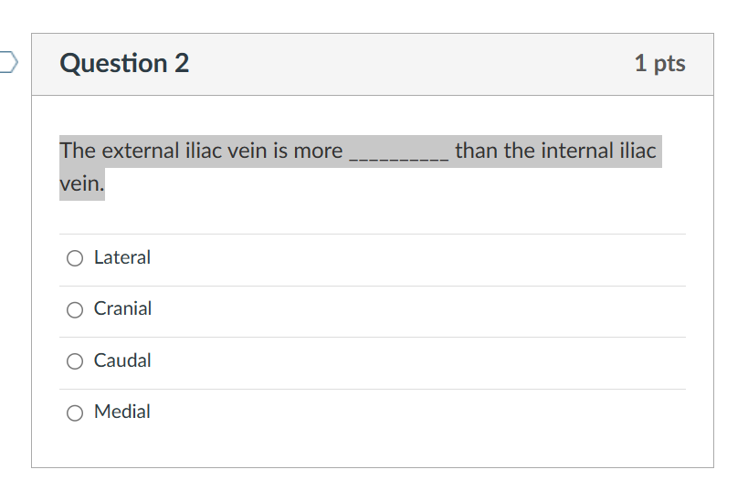 Solved Question 2The external iliac vein is morethan the | Chegg.com