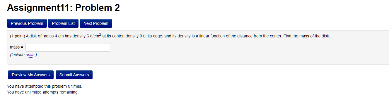 Solved Assignment11: Problem 2 Previous Problem Problem List | Chegg.com
