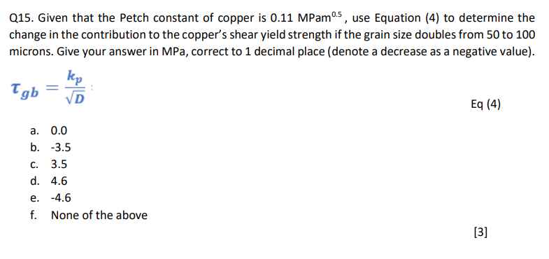 Solved Given that the Petch constant of copper is 0.11 | Chegg.com
