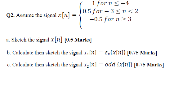 Solved Q2. Assume the signal x[n]=⎩⎨⎧1 for n≤−40.5 for | Chegg.com