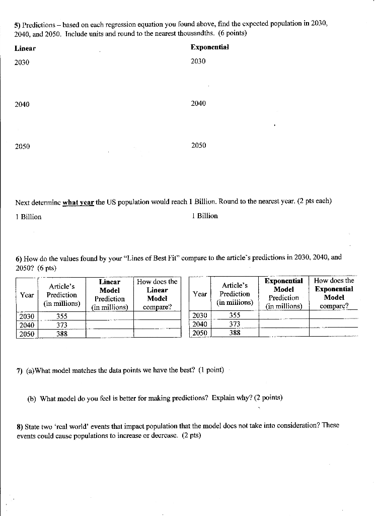 College Algebra 1 - Regression project (Regression | Chegg.com