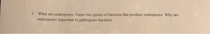 Solved 3. What are endospores. Name two genus of bacteria | Chegg.com