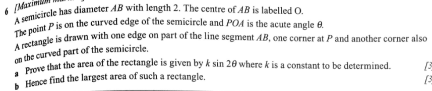 Solved 6 [Maxi A semicircle has diameter AB with length 2. | Chegg.com
