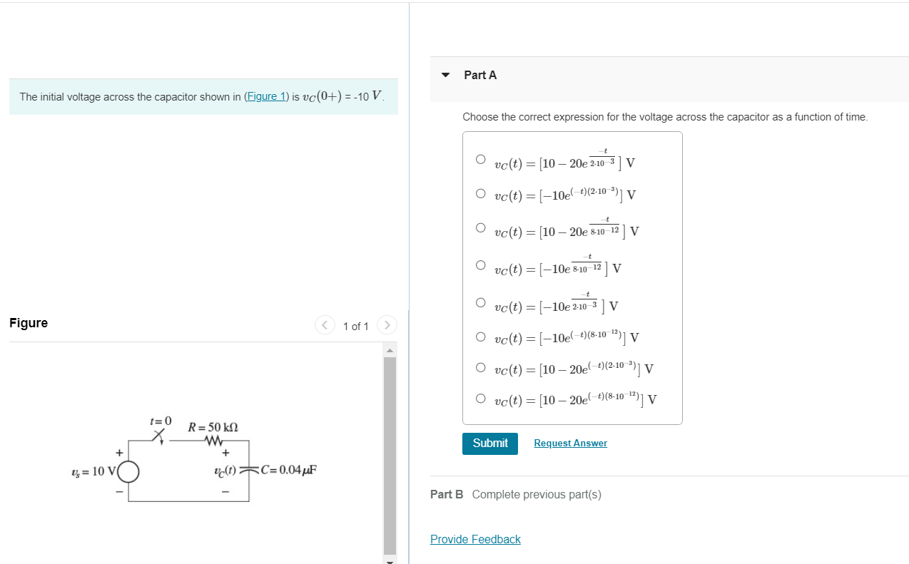 Solved The initial voltage across the capacitor shown in | Chegg.com