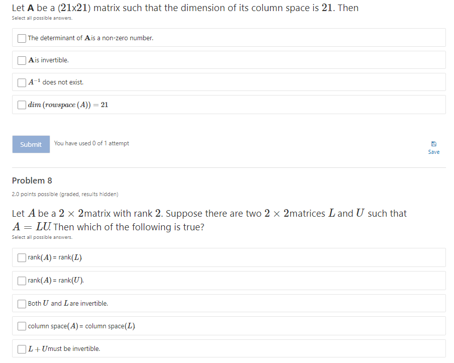 Solved Let A be a (21x21) matrix such that the dimension of | Chegg.com