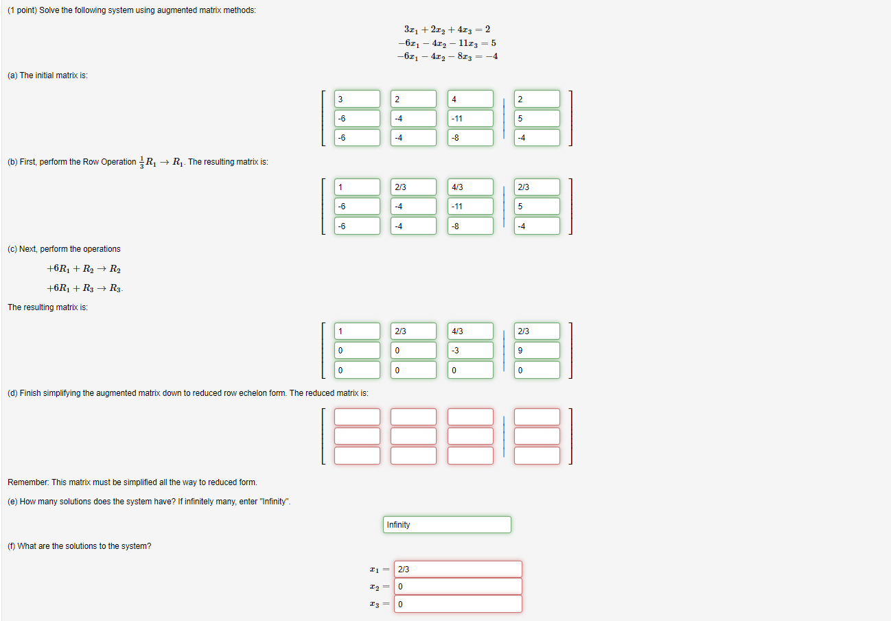 Solved (1 point) Solve the following system using augmented | Chegg.com
