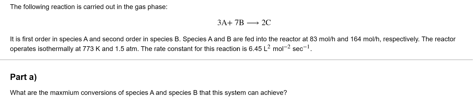 Solved b and c parts are Calculate the PFR volume required | Chegg.com