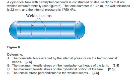 Solved A cylindrical tank with hemispherical heads is | Chegg.com