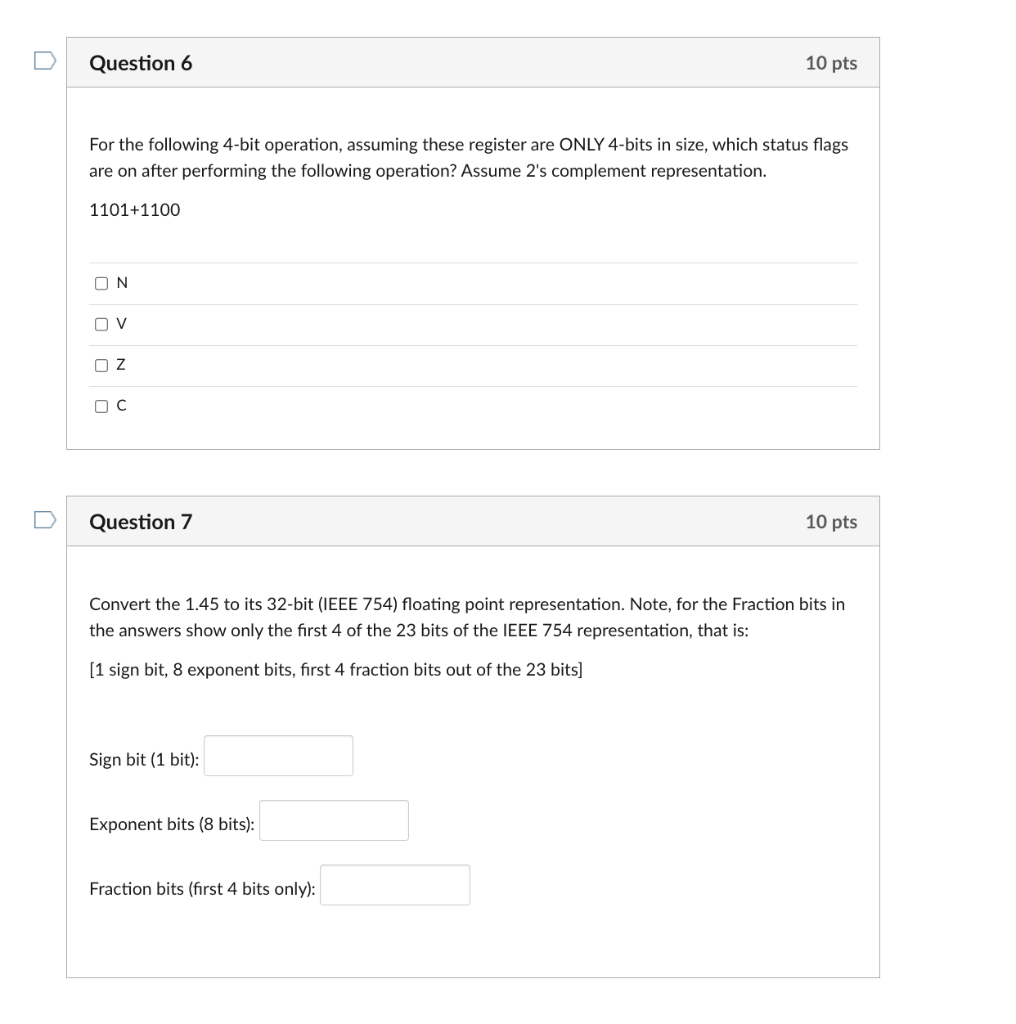 Solved For the following 4-bit operation, assuming these | Chegg.com