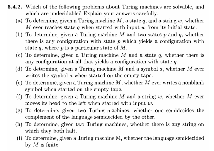 Solved 5.4.2. ﻿Which of the following problems about Turing | Chegg.com