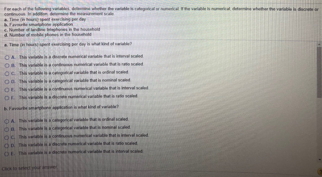 Solved For each of the following variables, determine | Chegg.com