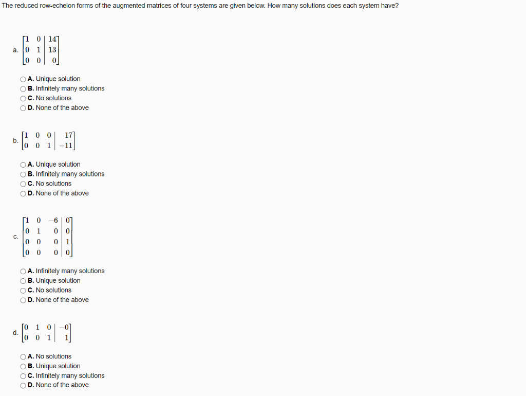 Solved The reduced row-echelon forms of the augmented | Chegg.com