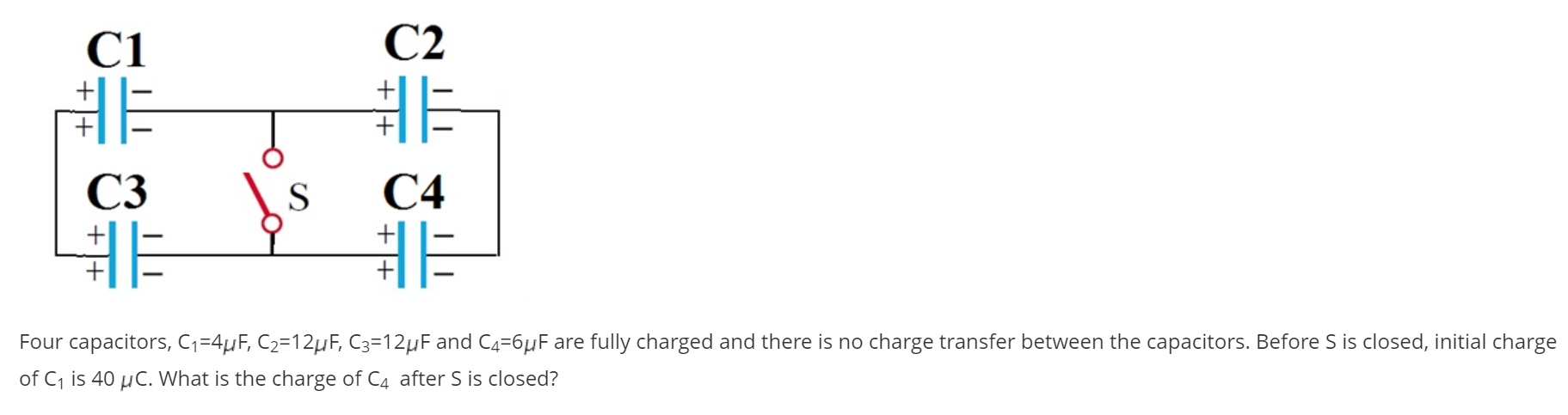 Solved Four capacitors, C1=4F, C2=12F, C3=12F and C4=6F are | Chegg.com