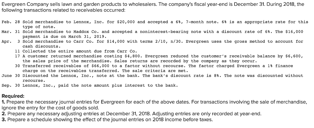 Solved Evergreen Company sells lawn and garden products to | Chegg.com