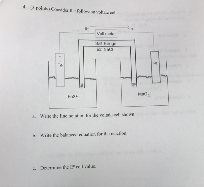 Solved 4. 3 points) Consider the following voltaic cell. e- | Chegg.com