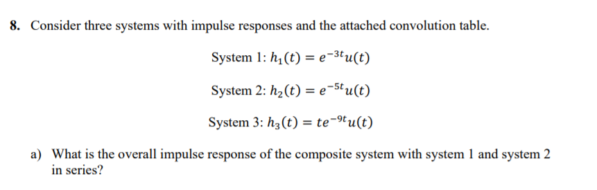 Solved 8. Consider three systems with impulse responses and | Chegg.com