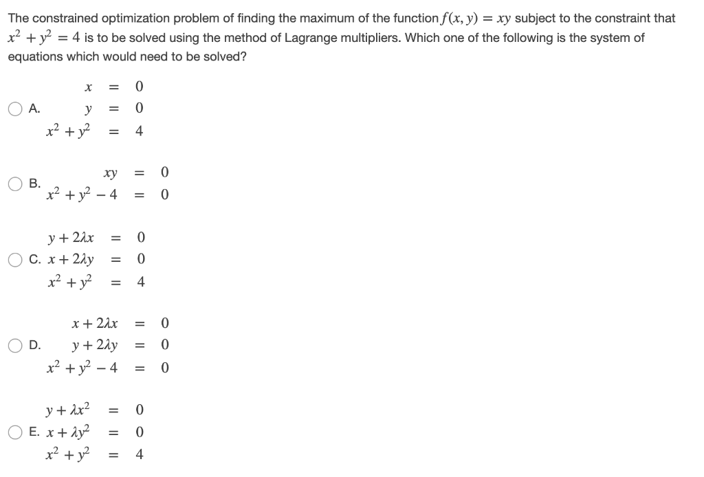 Solved The constrained optimization problem of finding the | Chegg.com
