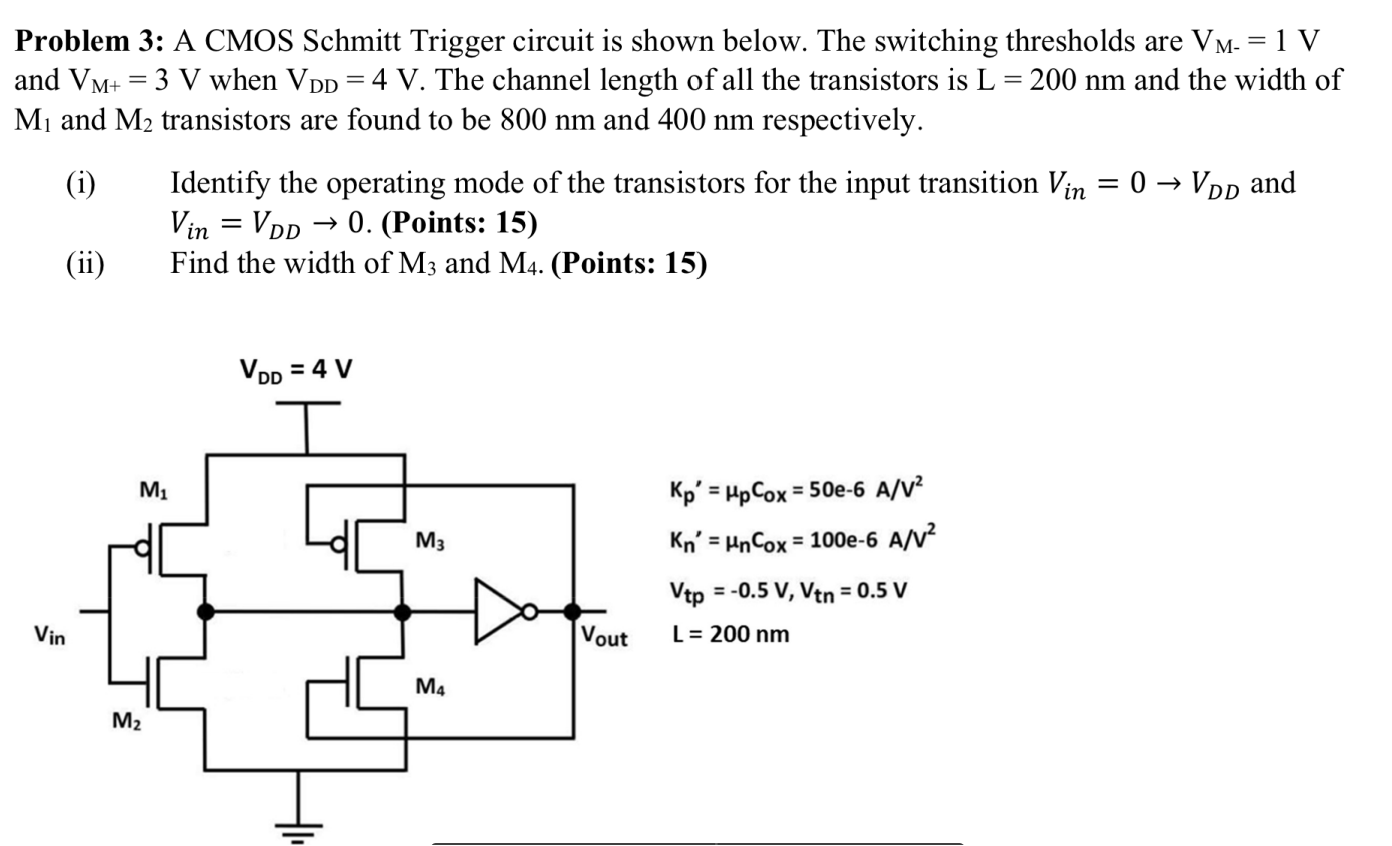 Solved Problem 3: A CMOS Schmitt Trigger circuit is shown | Chegg.com