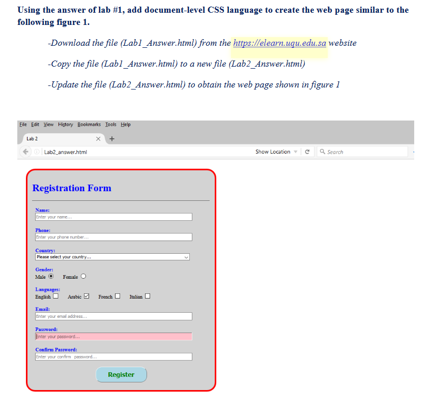 Solved Using the answer of lab #1, add document-level CSS | Chegg.com