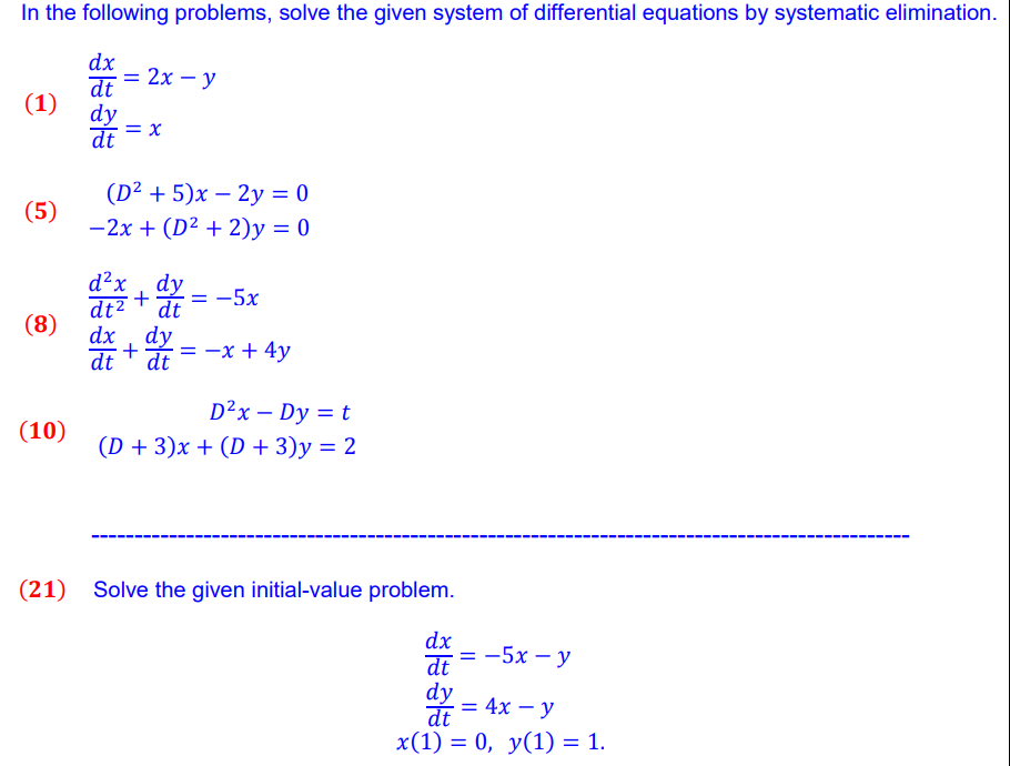 Solved In the following problems, solve the given system of | Chegg.com