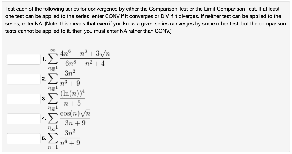 Solved Test each of the following series for convergence by | Chegg.com
