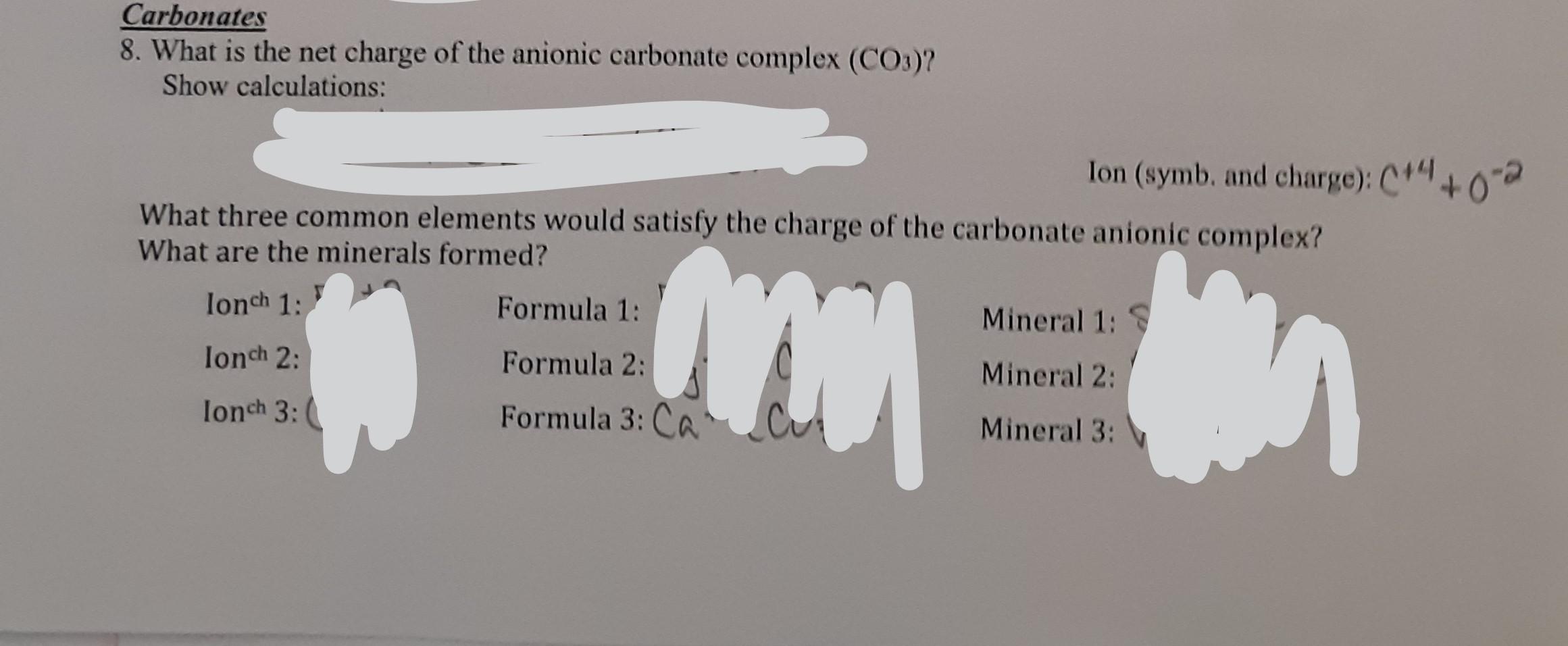Solved Carbonates 8. What is the net charge of the anionic | Chegg.com