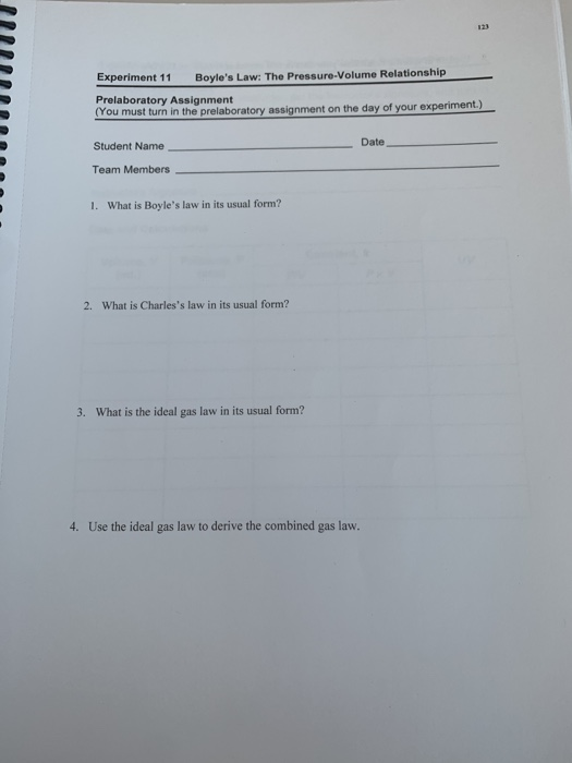 Solved Experiment 11 Boyle's Law: The Pressure-Volume | Chegg.com