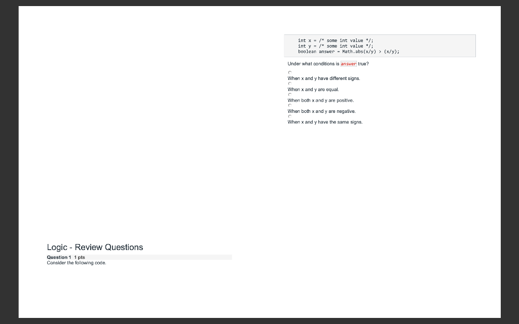 Solved int x = /* some int value */ int y - /some int value | Chegg.com