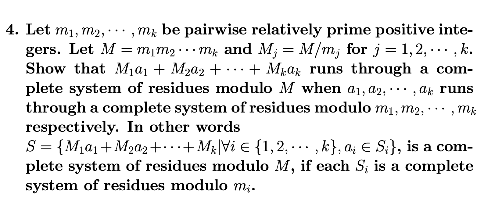 Solved 4et m1,m2,⋯,mk be pairwise relatively prime positive | Chegg.com